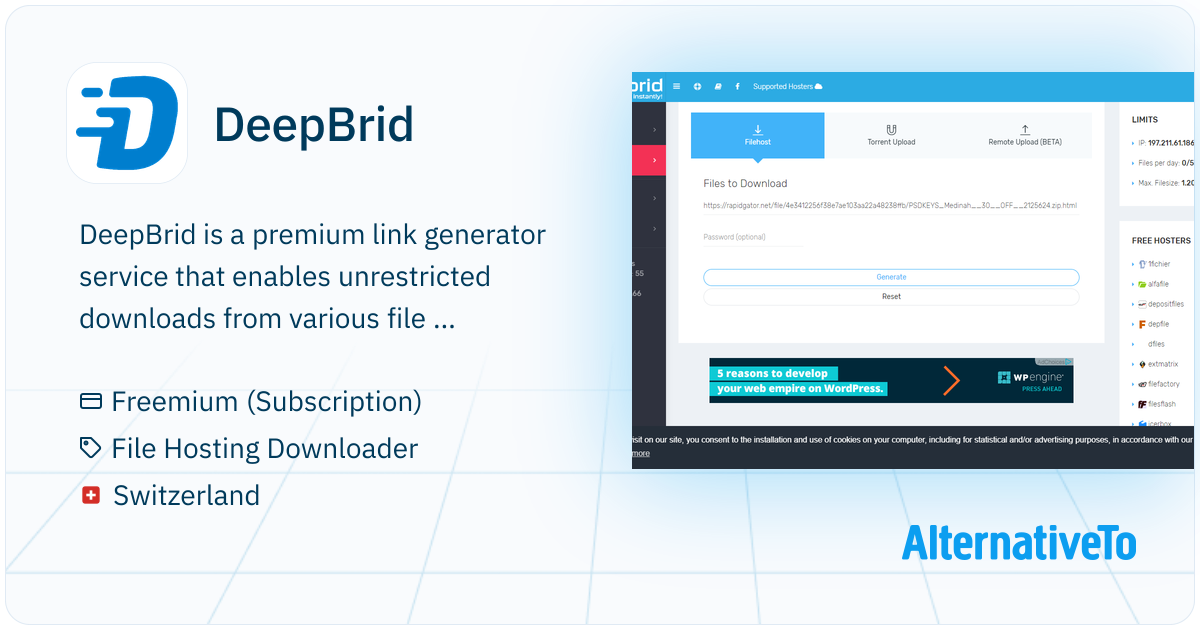 DeepBrid: Premium link generator for 70+ file hosts | AlternativeTo