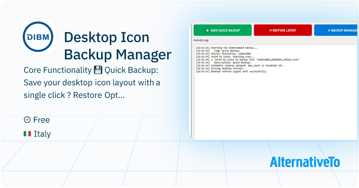 Desktop Icon Backup Manager: Utility that allows users to save, restore ...