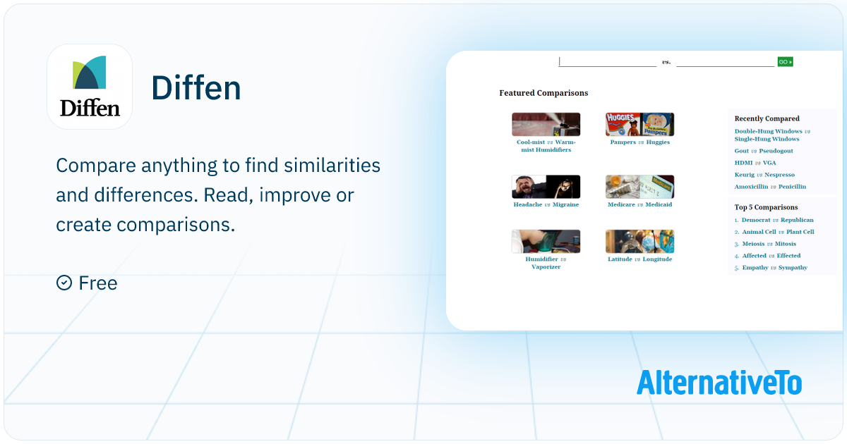 Diffen: Compare anything to find similarities and | AlternativeTo