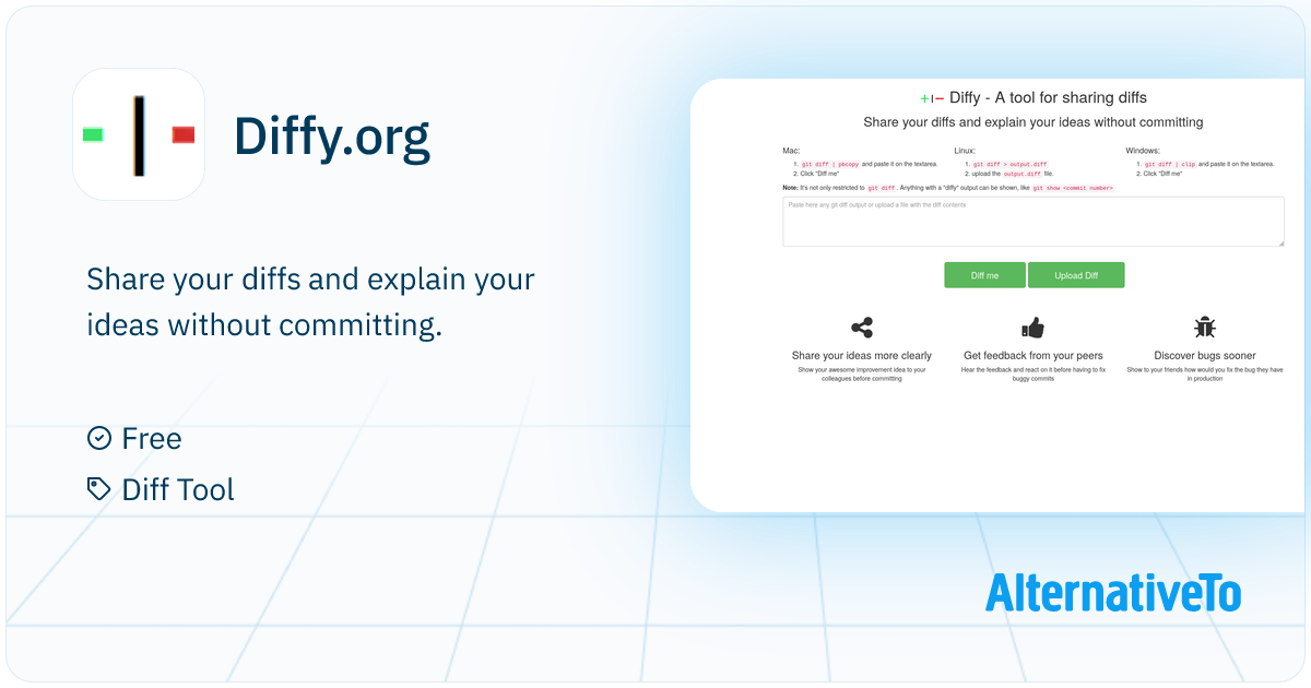 Diffy.org: Share your diffs and explain your ideas without | AlternativeTo