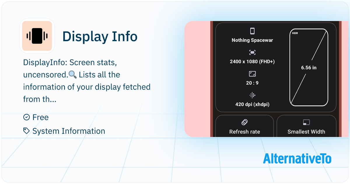Display Info: DisplayInfo: Screen stats, uncensored.🔍 | AlternativeTo