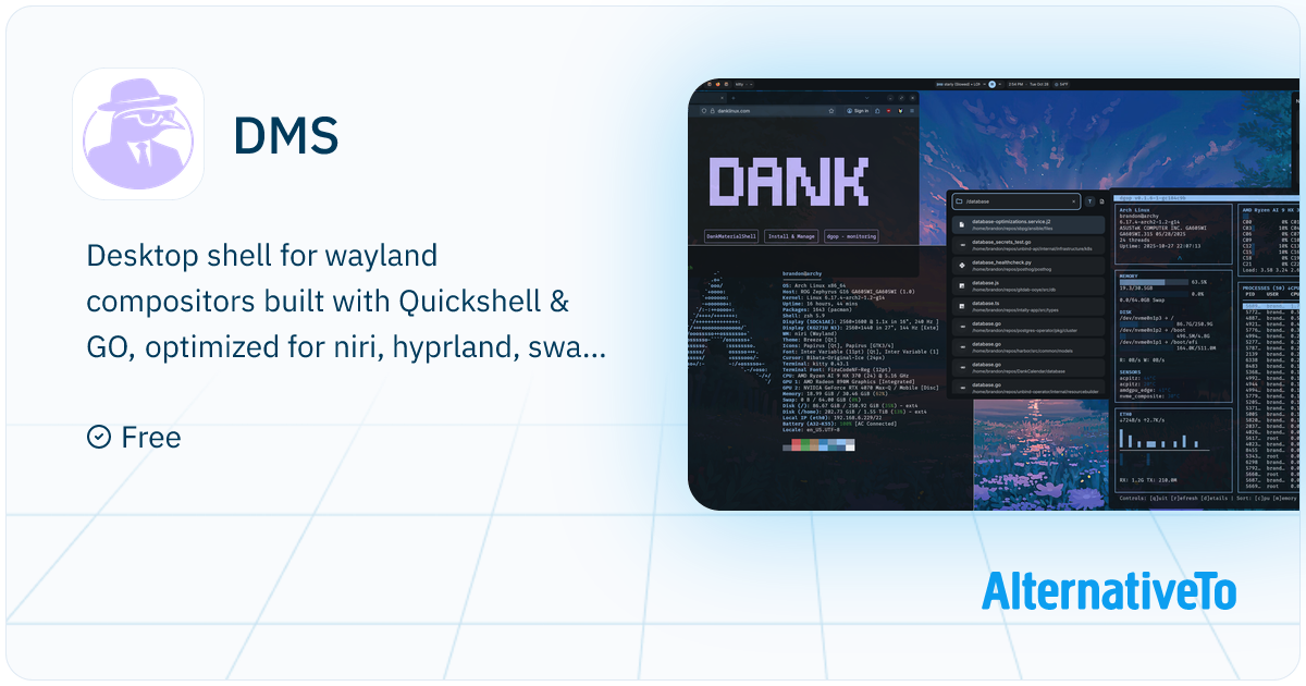 DMS: Desktop shell for wayland compositors built with Quickshell & GO ...