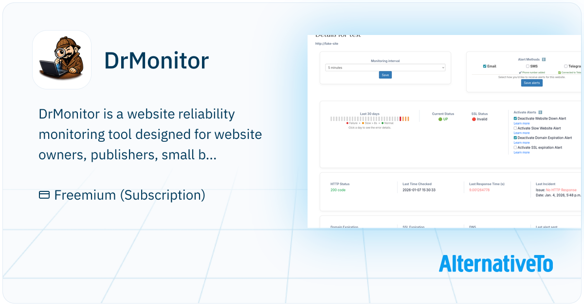 DrMonitor: Website reliability monitoring with uptime, response time ...