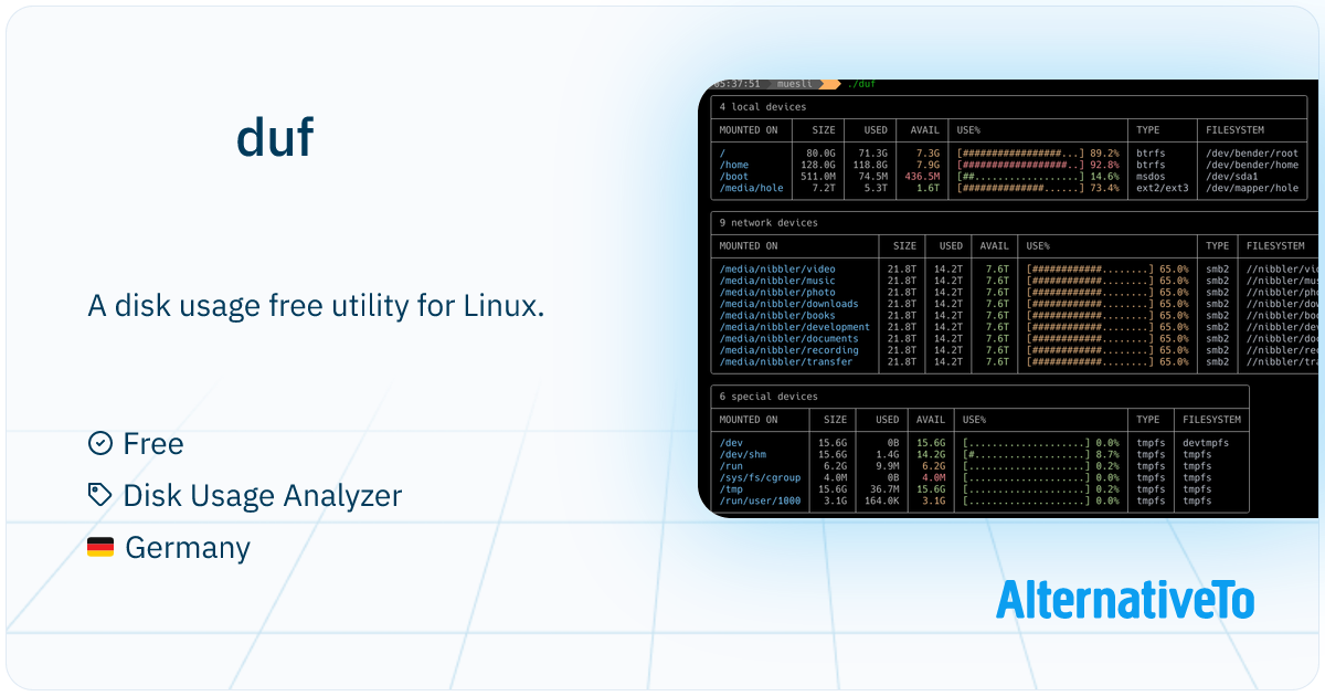 duf: A disk usage free utility for Linux | AlternativeTo
