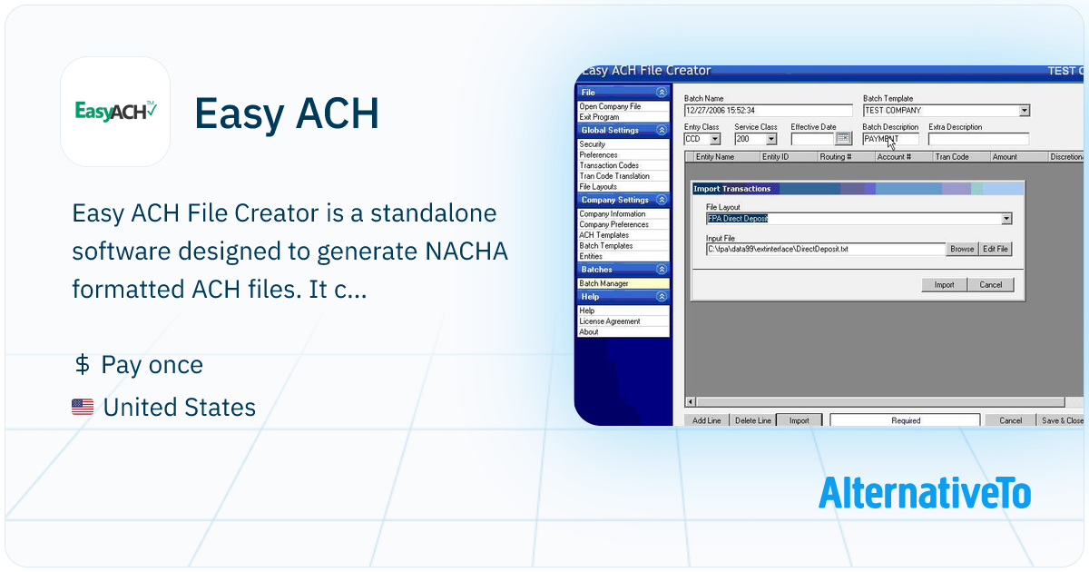 Easy ACH: File Creator is a standalone software | AlternativeTo