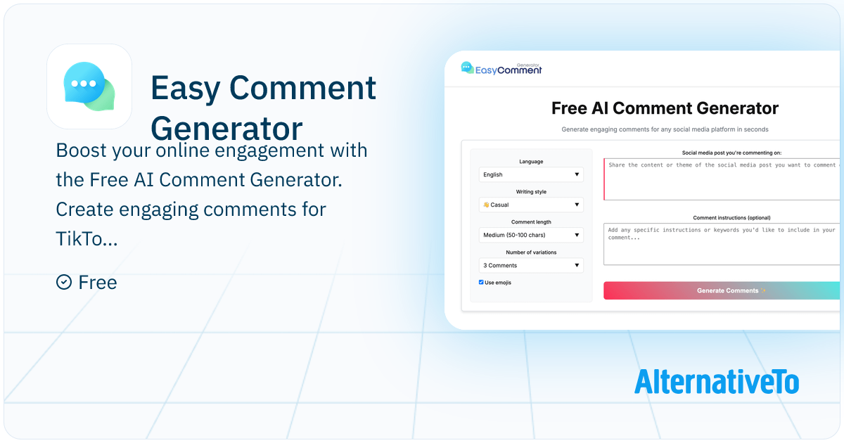 Easy Comment Generator: Free AI Comment Generator | AlternativeTo