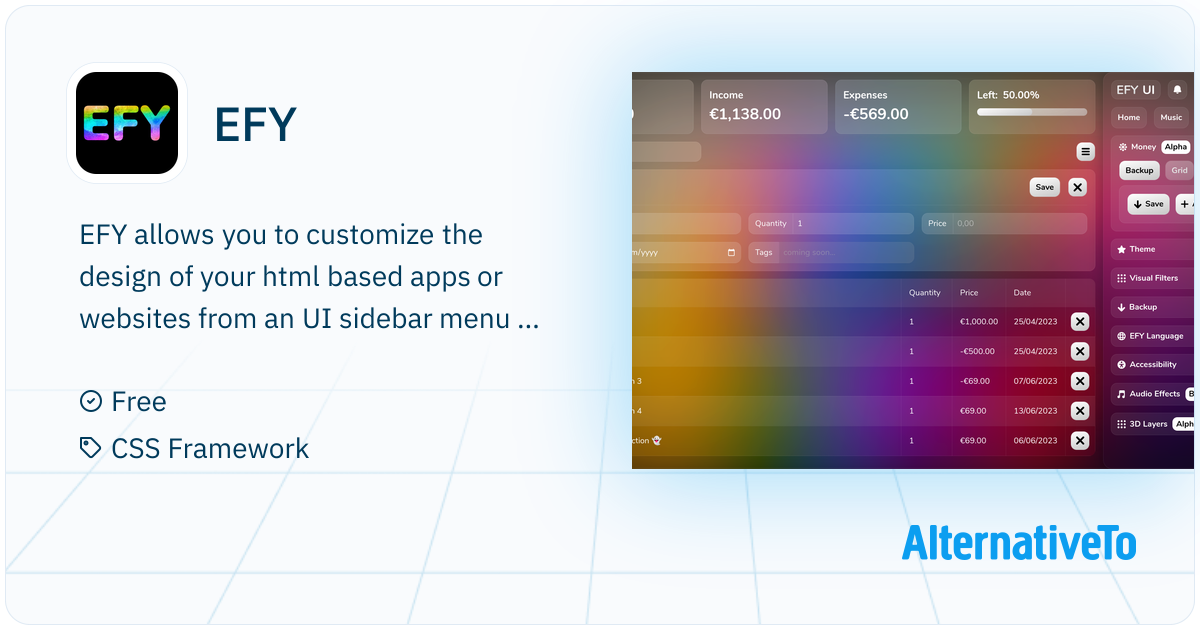 EFY: User customizable css / js design framework. | AlternativeTo