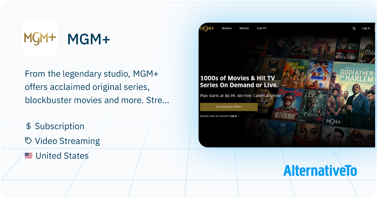 MGM+: Ad-free streaming of movies, originals, and live | AlternativeTo