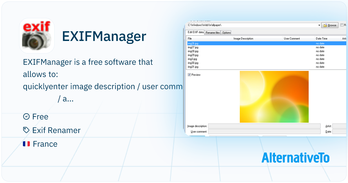 EXIFManager: EXIF tags manipulation in jpeg images | AlternativeTo