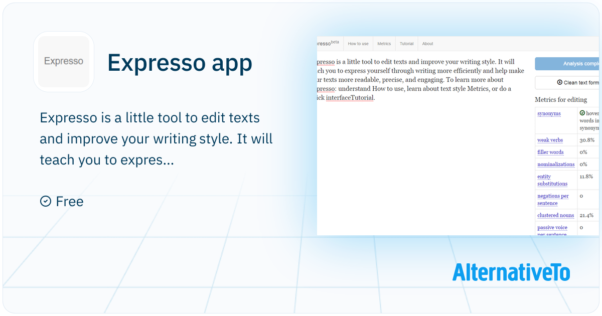 Expresso app: Edit texts and improve your writing style | AlternativeTo