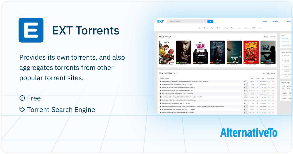 EXT Torrents: Torrent search engine & aggregator | AlternativeTo