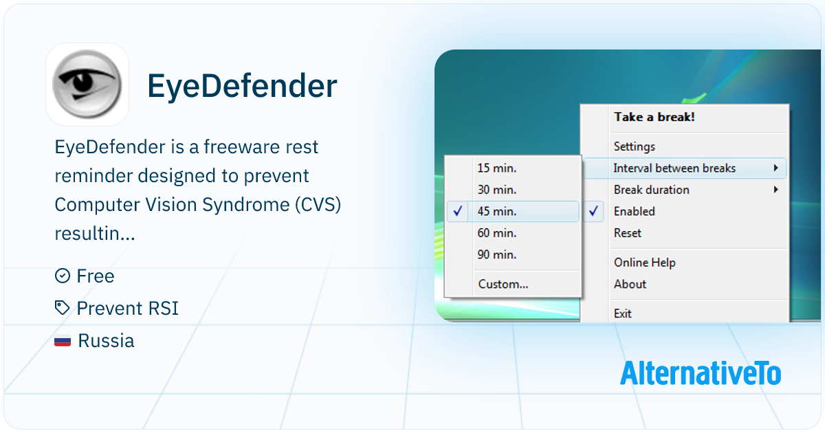 EyeDefender: Freeware rest reminder designed | AlternativeTo