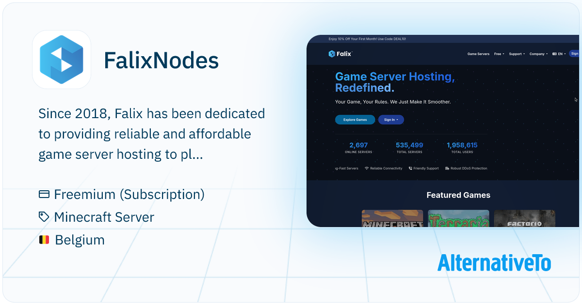 FalixNodes: Start your free Minecraft server in seconds. | AlternativeTo