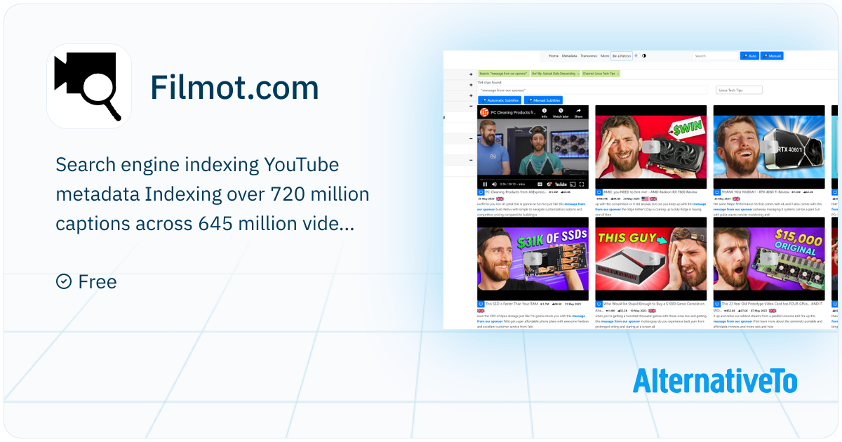 Filmot.com: Search engine indexing YouTube metadata, search subtitles ...