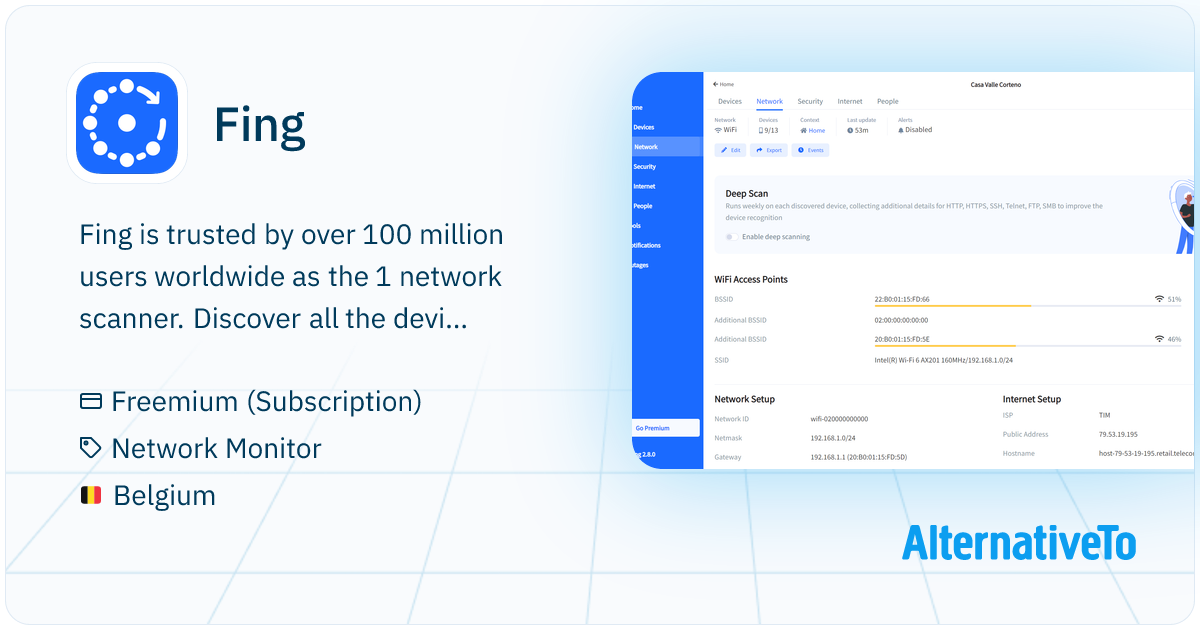 Fing: Free network scanner discovers devices, checks ISP | AlternativeTo