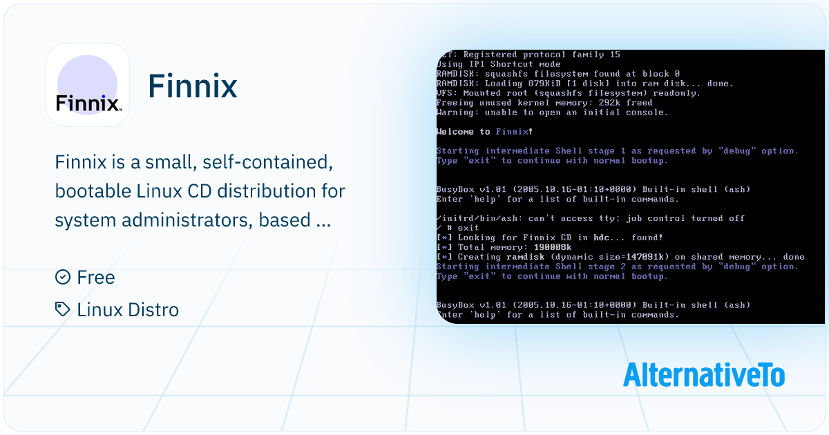 Finnix: Small, self-contained, bootable Linux | AlternativeTo