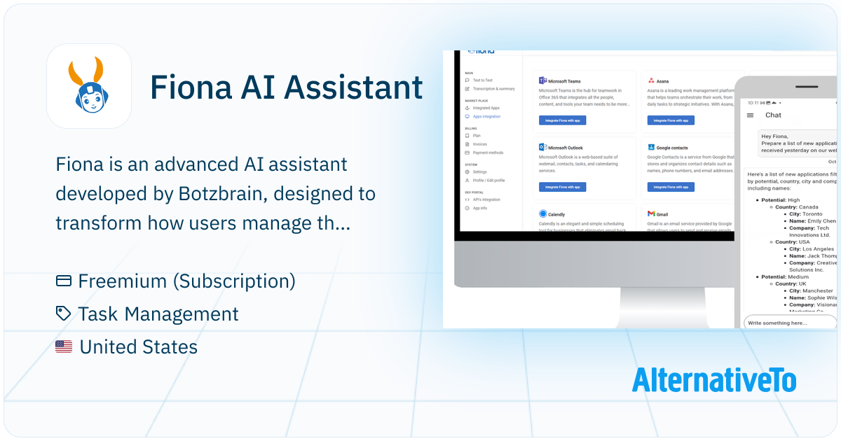 Fiona AI Assistant: Fiona is an AI assistant from Botzbrain that ...
