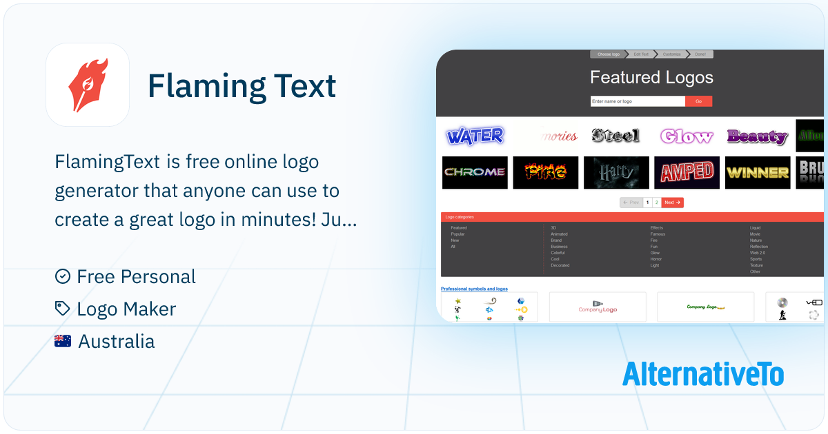 Flaming Text: "Create your amazing logo from 100s of awesome designs ...