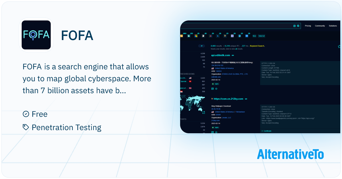 FOFA: Search engine that allows you to map global cyberspace | AlternativeTo