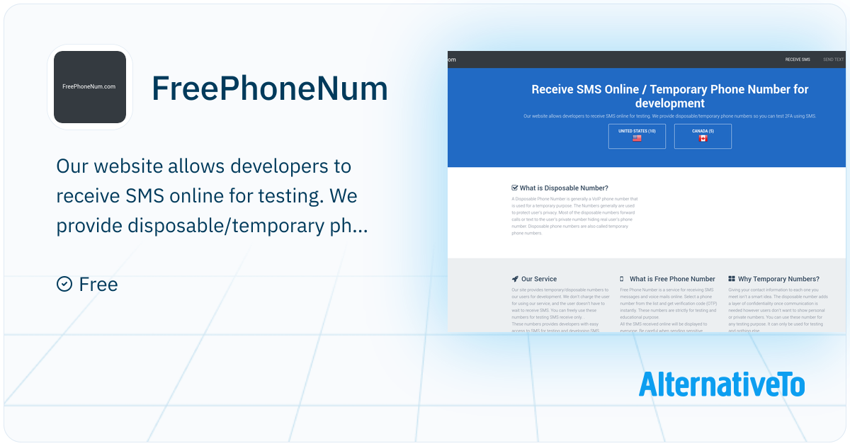 FreePhoneNum: Free virtual disposable phone number | AlternativeTo