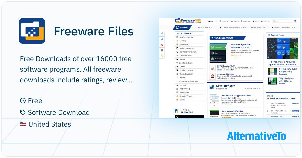 Freeware Files: Free Downloads of over 16000 free software | AlternativeTo