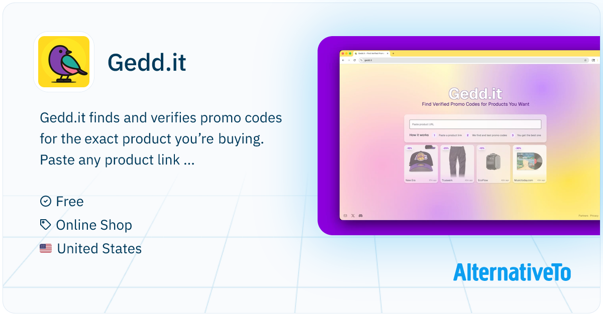 Gedd.it: Find verified promo codes for products you want | AlternativeTo
