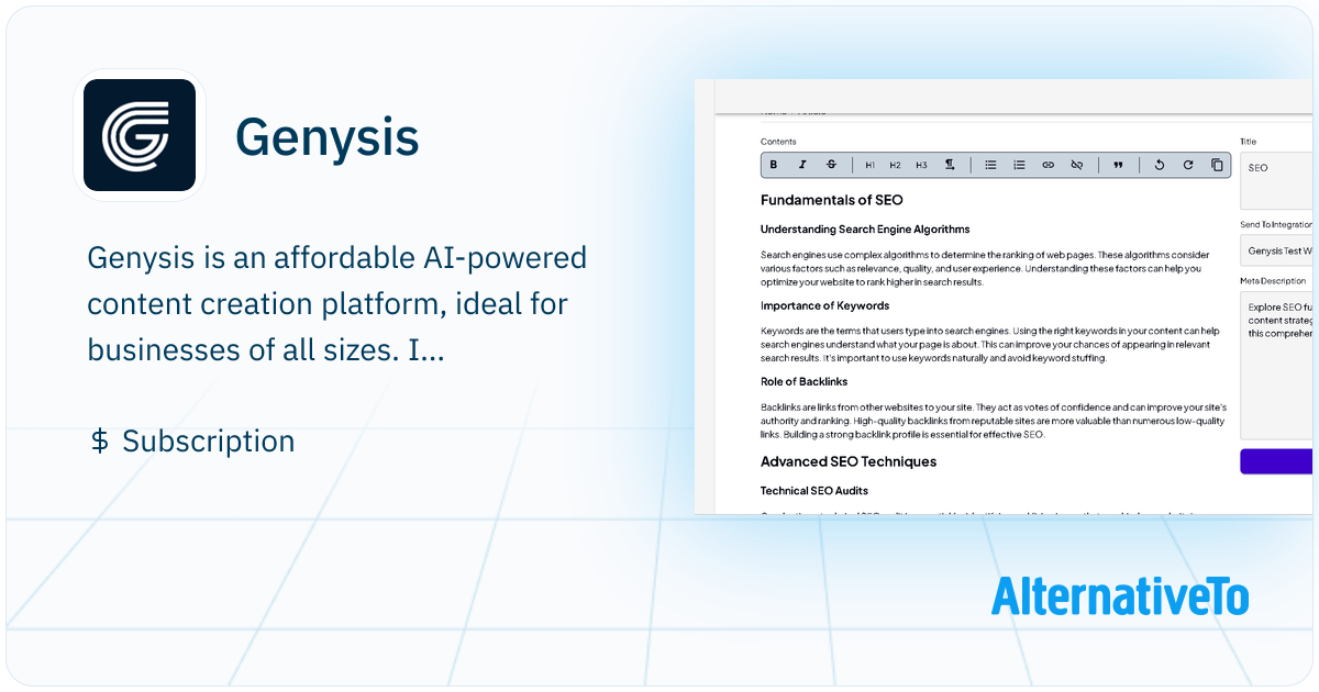 Genysis: The main purpose of Genysis is to provide an affordable, AI ...