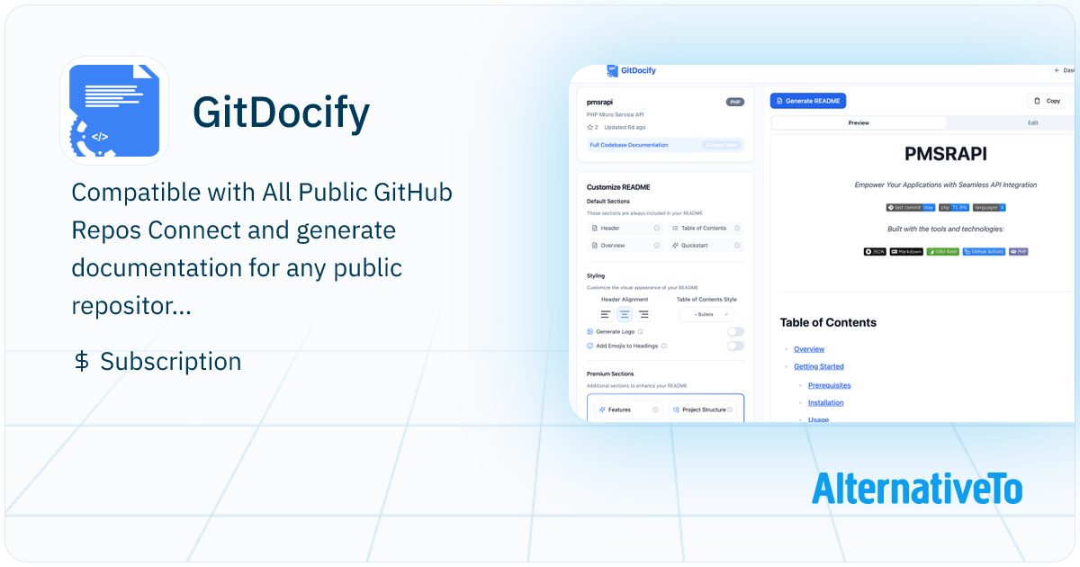 GitDocify: Instant, Professional Code Documentation | AlternativeTo