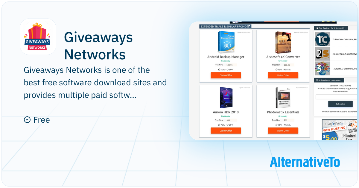 Giveaways Networks: Get daily free licensed software, apps published by ...