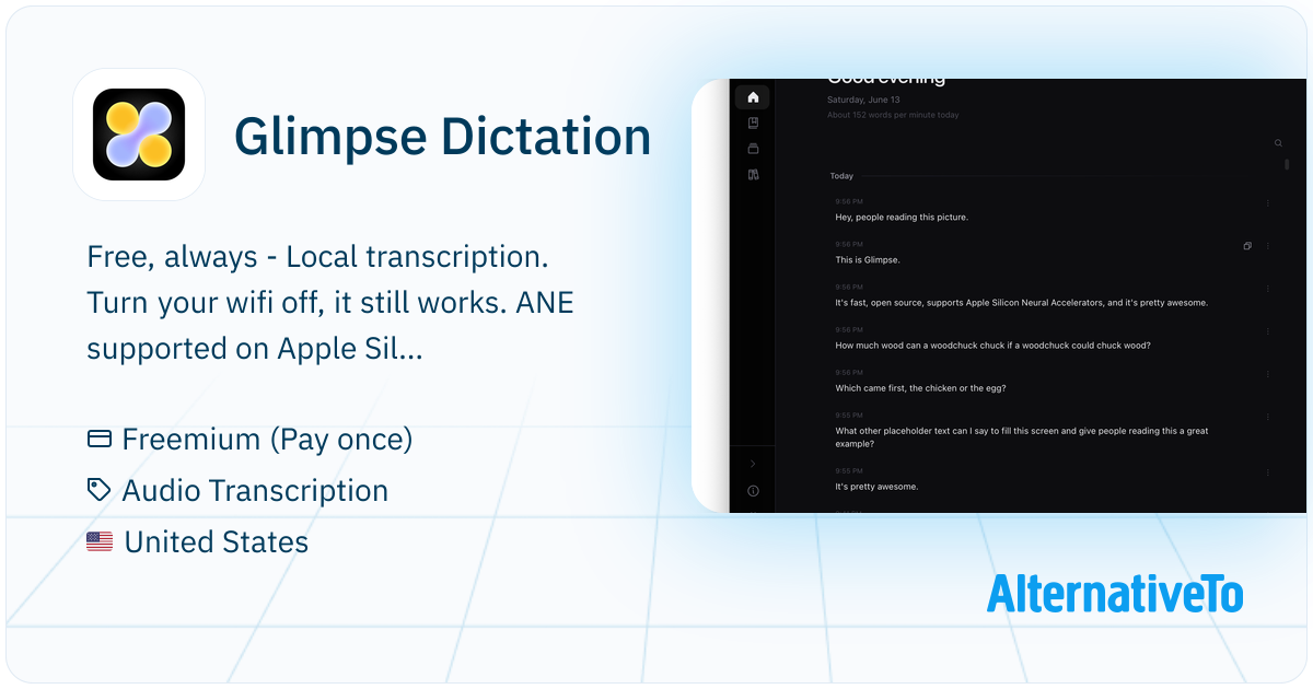 Glimpse STT: Voice dictation that stays on your device. | AlternativeTo