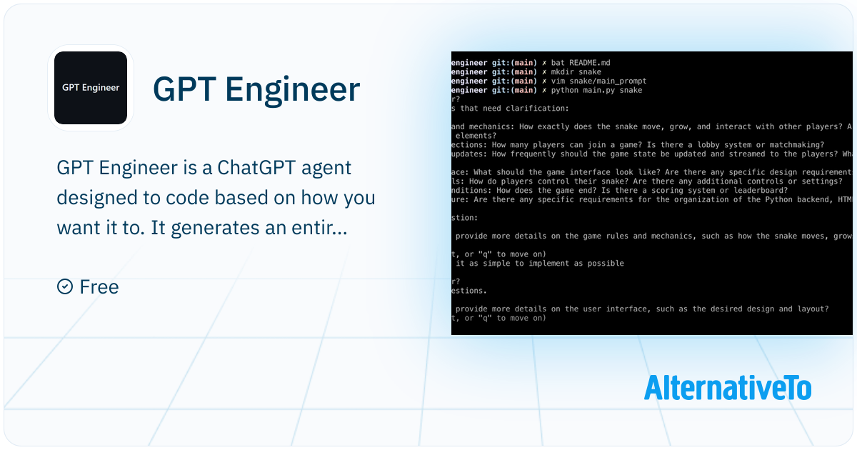 GPT Engineer: ChatGPT agent for writing complete code projects based on ...
