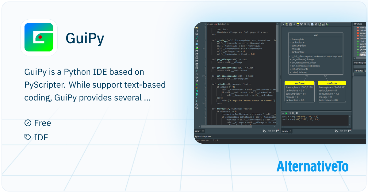 GuiPy: Portable Python IDE with tools such as Class Modeler, UML ...