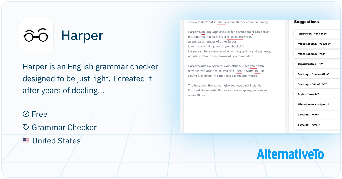 Harper: English grammar checker designed to | AlternativeTo