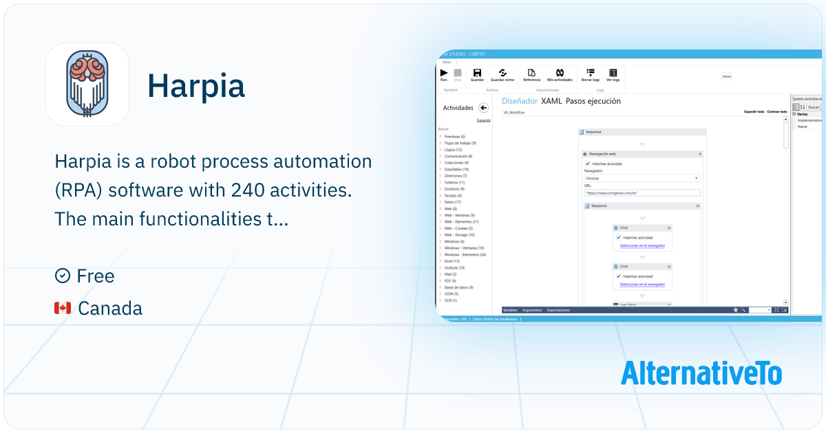 Harpia: RPA software with 240 activities to automatize quickly your ...