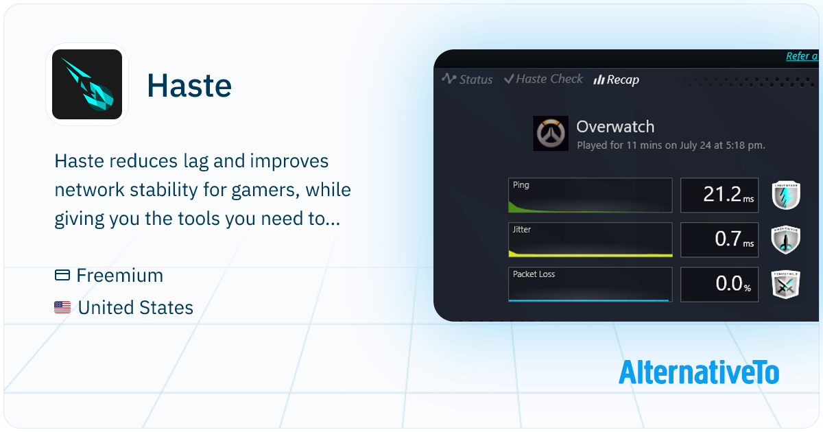 Haste: Reduces lag and improves network stability | AlternativeTo