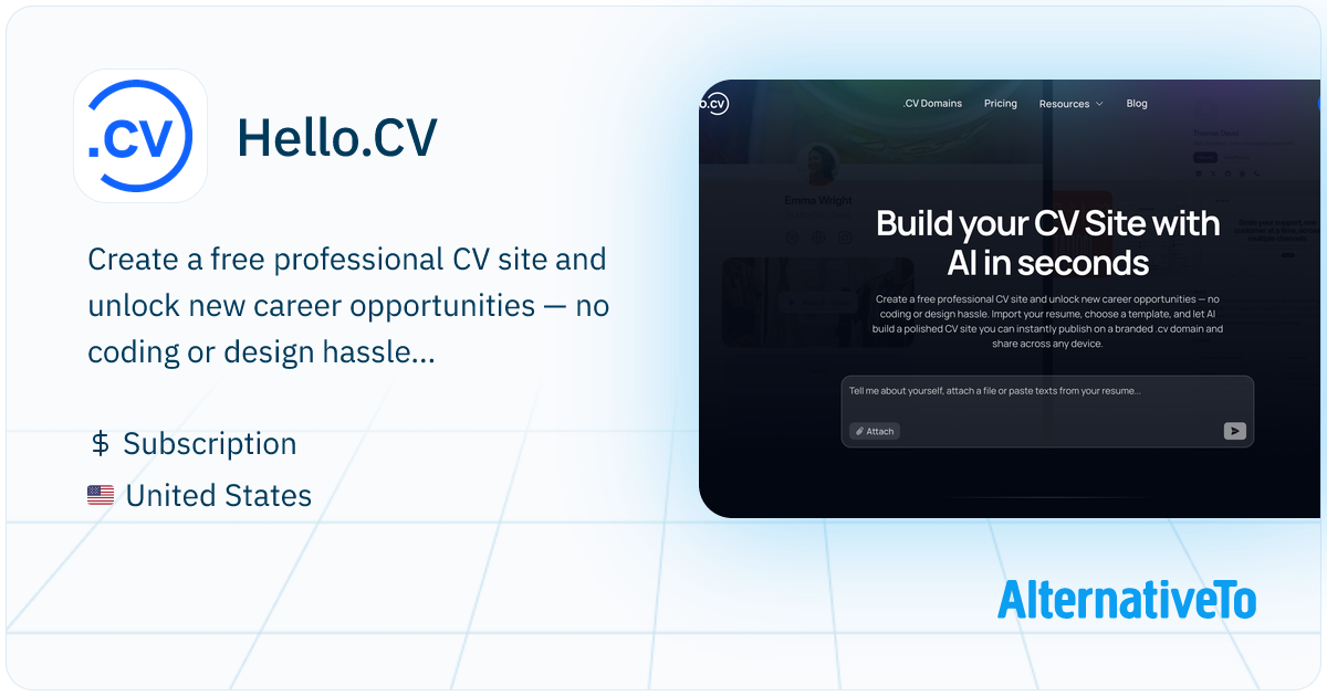 Hello.CV: Instant AI-powered CV sites with free .cv domains, no ads ...