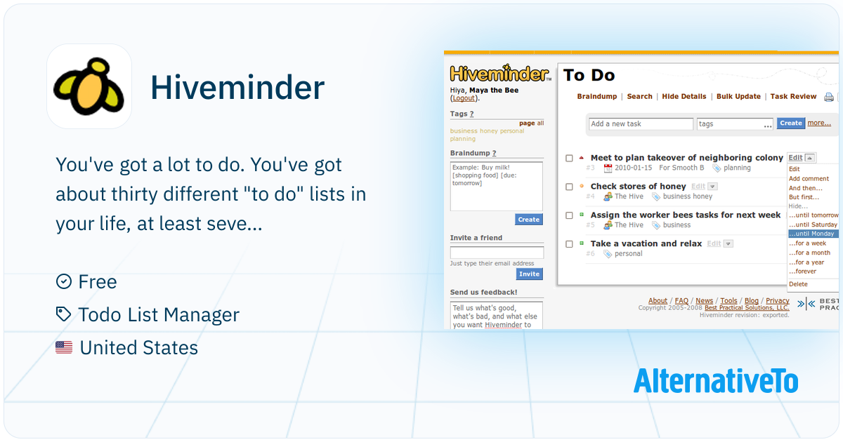Hiveminder: You've got a lot to do | AlternativeTo