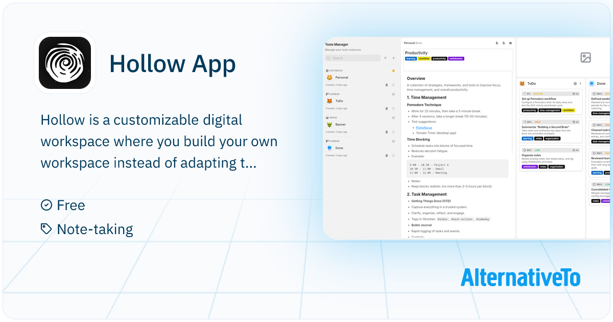 Hollow App: Hollow is a personal workspace app where every tool is a ...