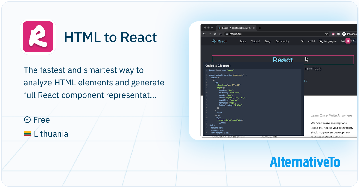 HTML to React: A quick and capable HTML elements to React code ...