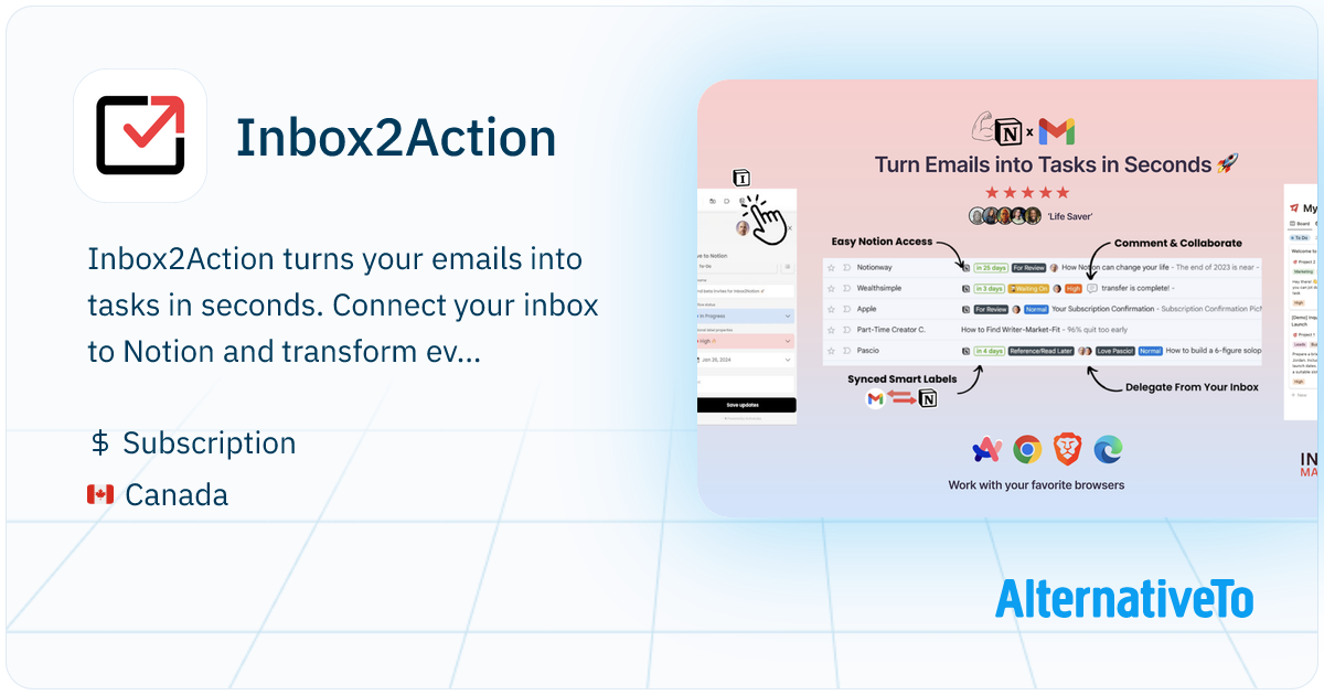 Inbox2Action: Turn Emails into Tasks in Seconds | AlternativeTo