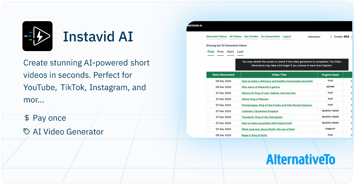 Instavid AI: AI-powered quick video maker for social media | AlternativeTo