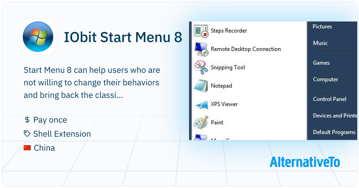 IObit Start Menu 8: Start Menu 8 can help users who are not willing ...