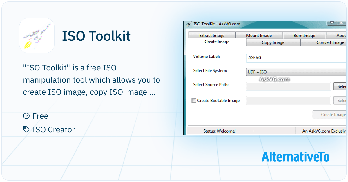 ISO Toolkit: "ISO Toolkit" is a free ISO | AlternativeTo