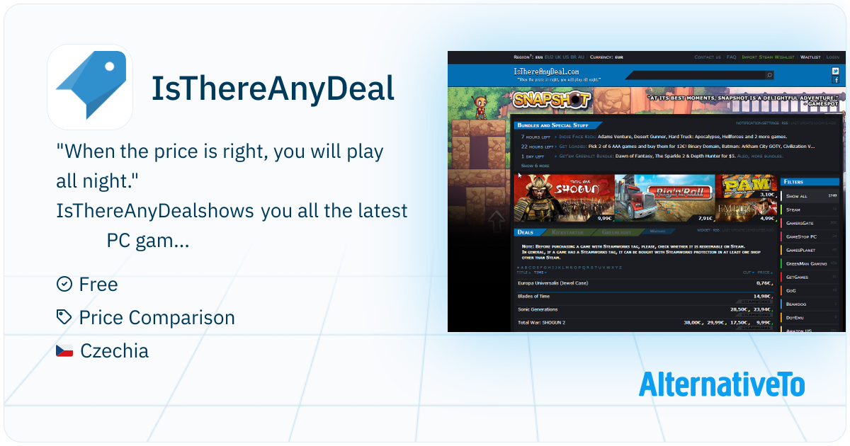 IsThereAnyDeal: "When the price is right, you will play all | AlternativeTo