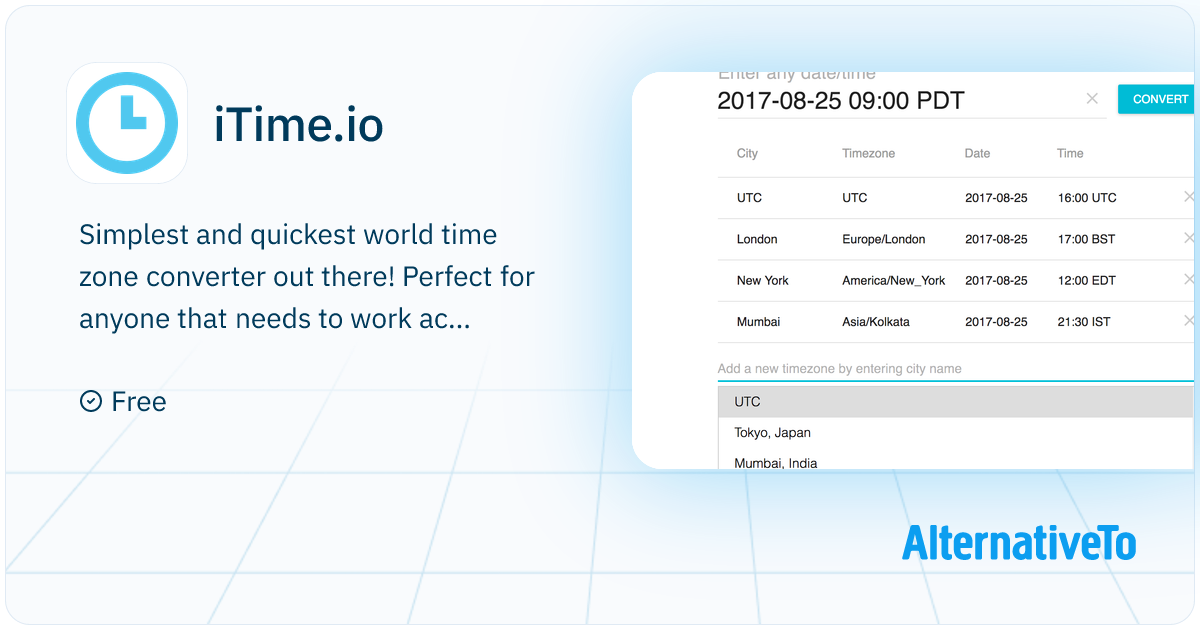 iTime.io: Simplest and quickest world time zone converter | AlternativeTo