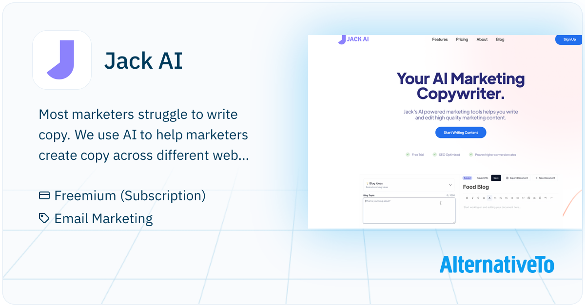 Jack AI: AI Marketing Copywriter tool | AlternativeTo