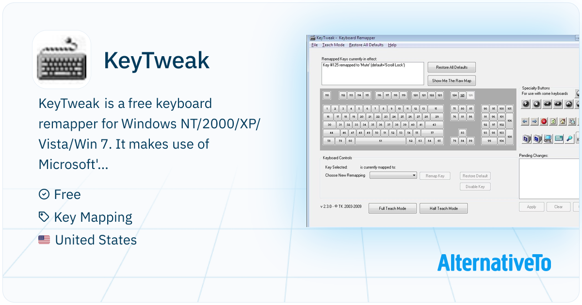 KeyTweak: Free keyboard remapper for Windows | AlternativeTo