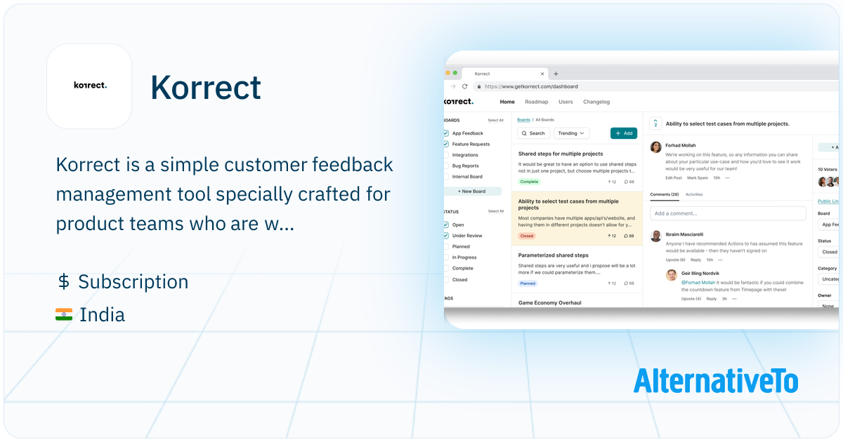 Korrect: Simple customer feedback management | AlternativeTo