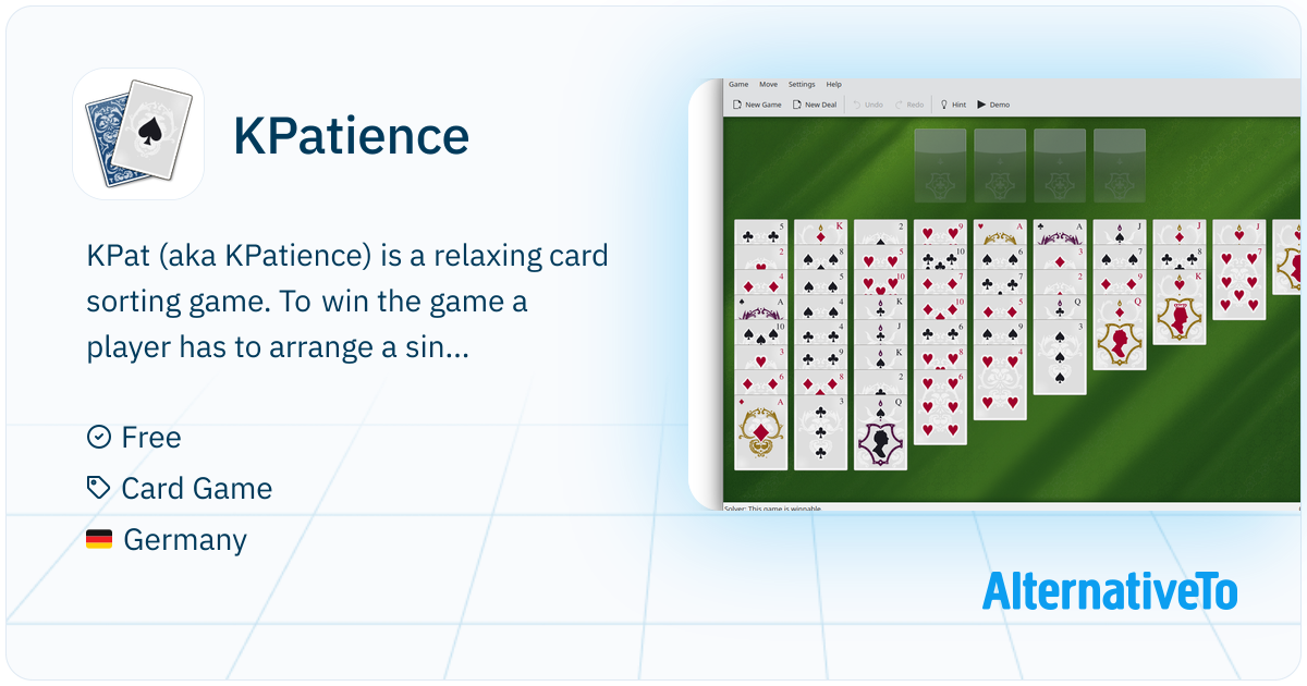 KPatience: KPat (aka KPatience) is a relaxing card sorting game ...