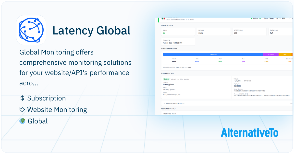 Latency Global: Global website monitoring: 5 monitors included, 60 ...